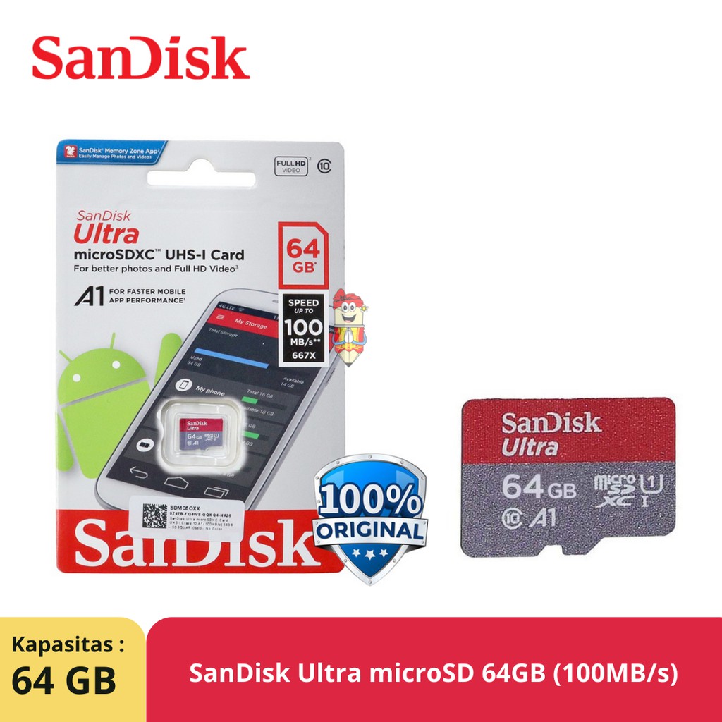 Jual Micro SD / kartu memori SanDisk Ultra 64GB ( 100MB/s) | Shopee ...