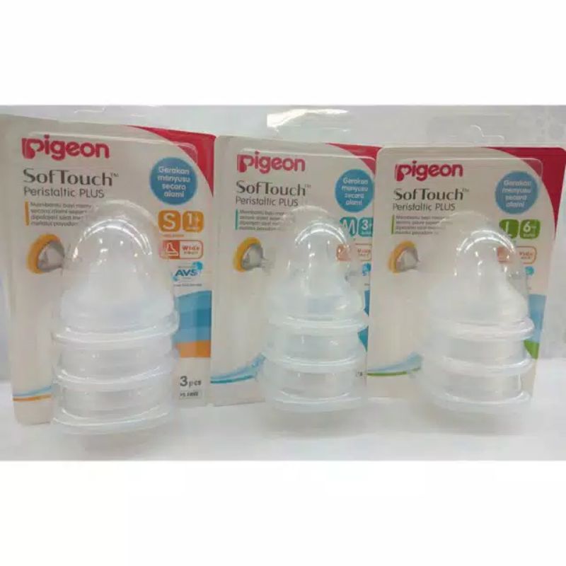 Jual pigeon nipple peristaltic plus wide neck soft touch S/M/L isi 3 | Shopee Indonesia
