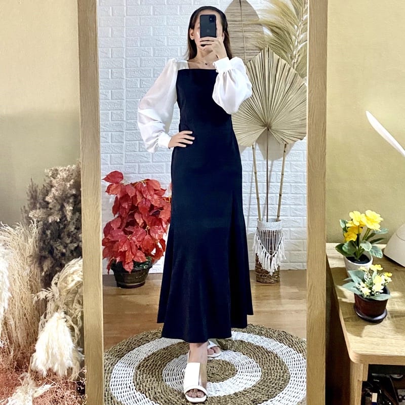 Jual [10 WARNA] LENGAN PANJANG CARLA BW HITAM DRESS CASUAL LONG DRESS ...