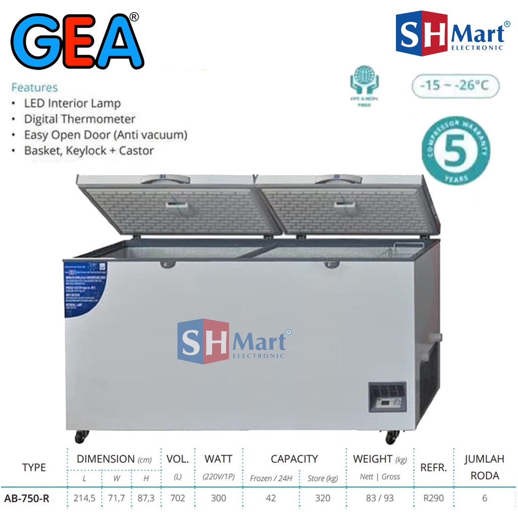 Jual CHEST FREEZER GEA KAPASITAS 702 LITER AB-750R AB750R FREEZER BOX 2 ...