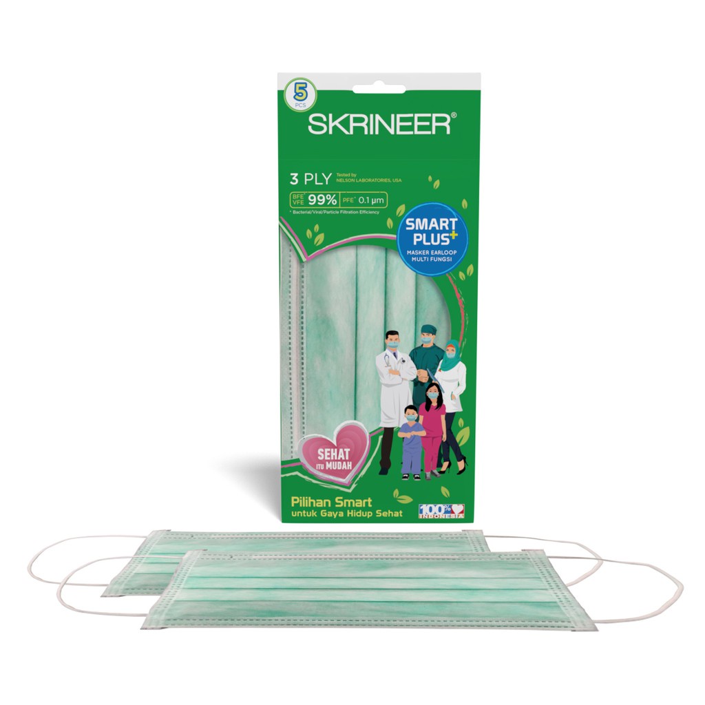 Jual Asaba Bandung - Skrineer Smart Plus Mask '5S 3Ply Earloop Green ...