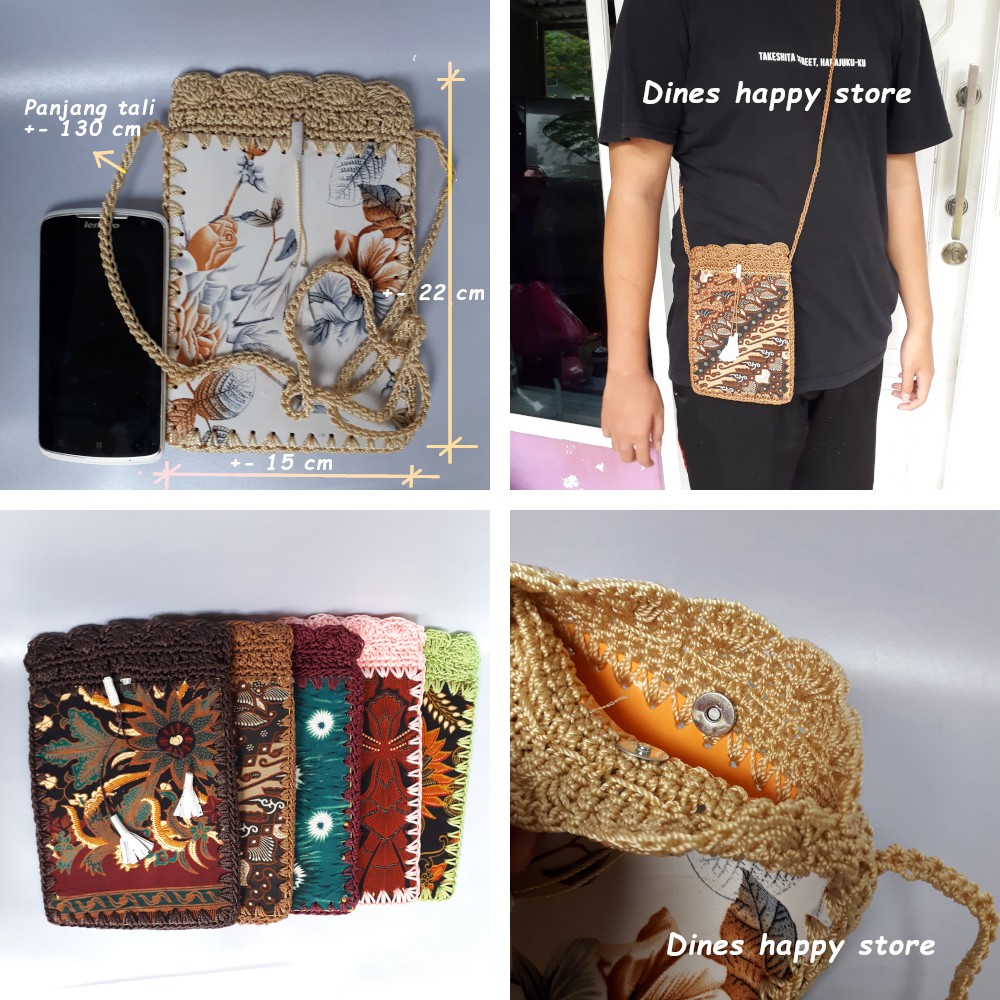 Jual Tas Hp Selempang Wanita Tali Rajutan Tempat Handphone Tas Kain ...