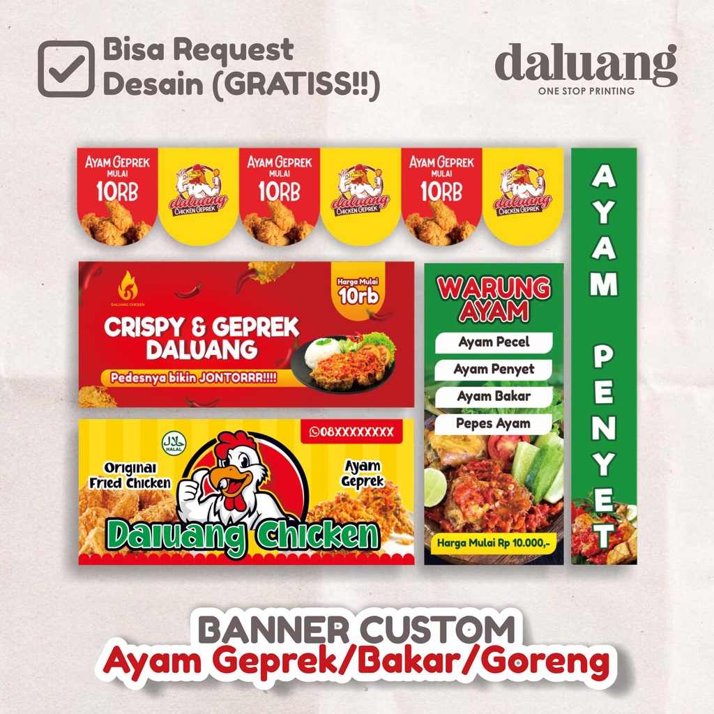 Jual Spanduk Banner Jualan Ayam Geprek Goreng Penyet Chicken Custom ...