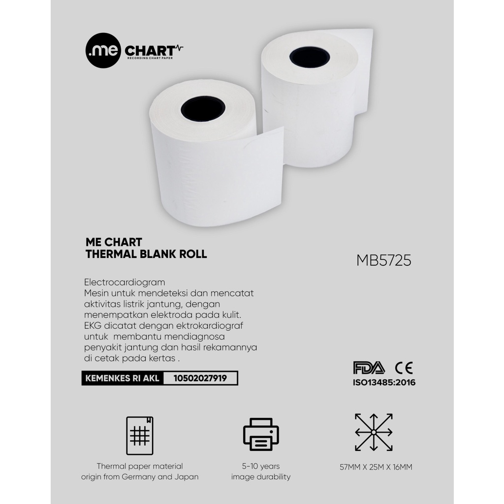 Jual kertas spirometri THERMAL BLANK ROLL 57MM X 25M X 16MM | Shopee ...