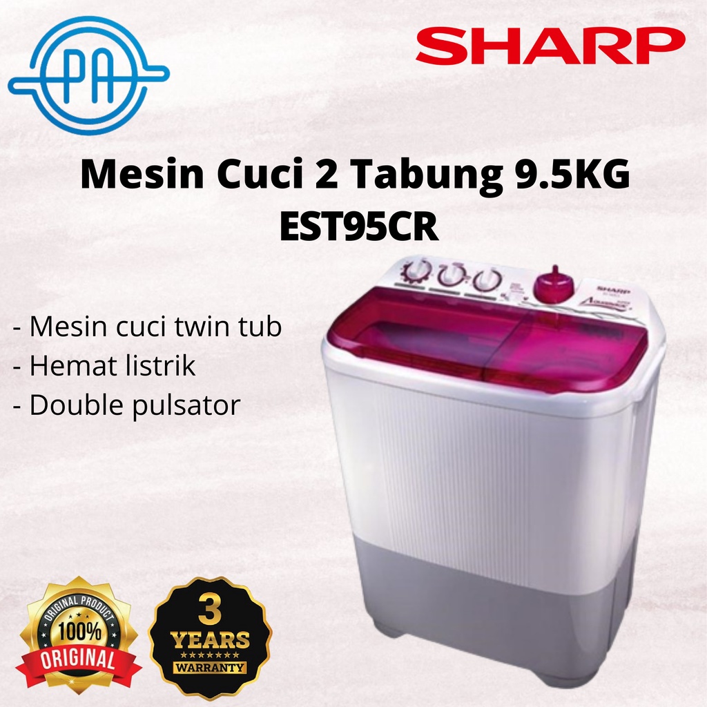 Jual SHARP mesin cuci 2 tabung 9,5 kg EST-95CR EST95CR MESIN CUCI SHARP ...