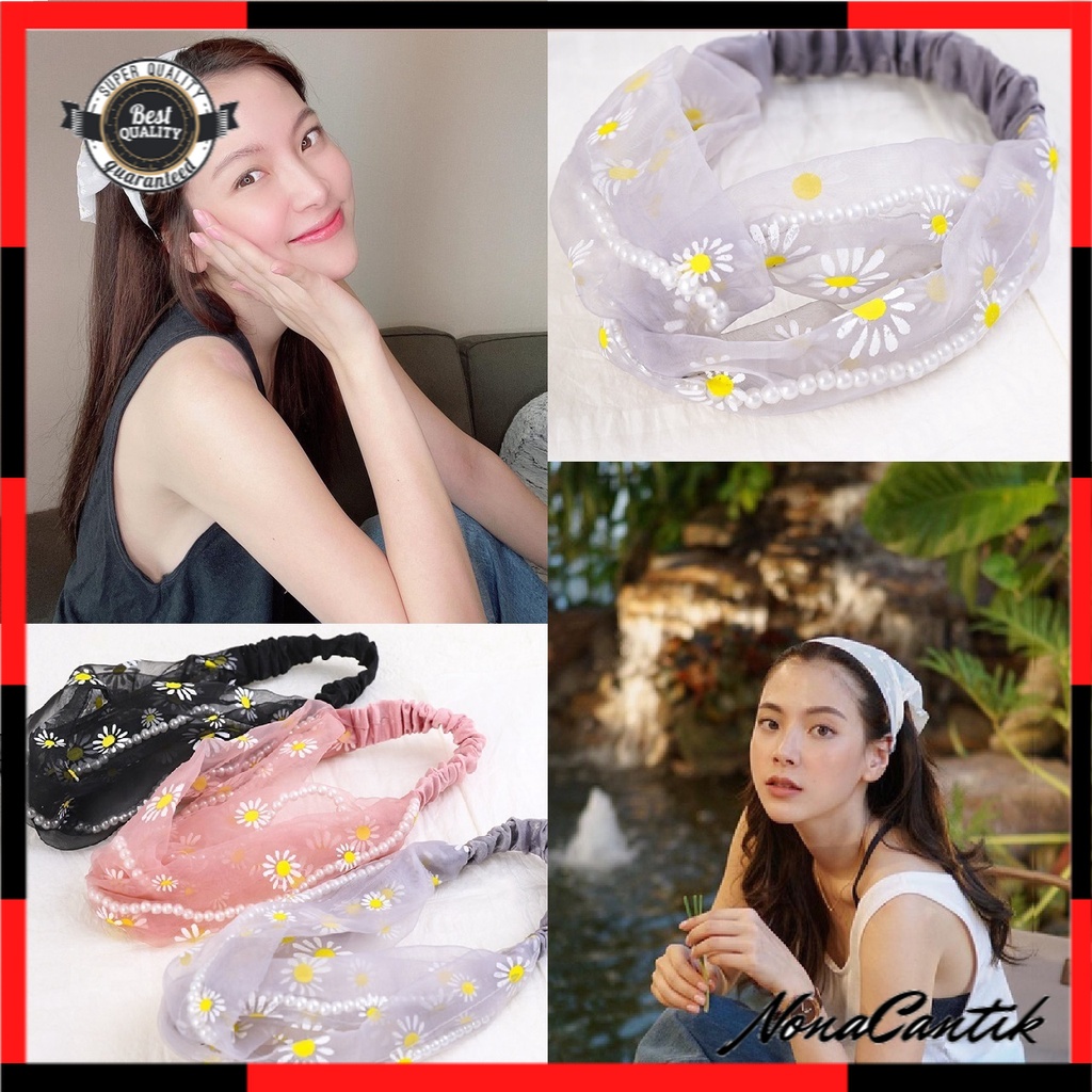 Jual Bando Bahan Sifon Bandana Korea Chiffon Motif Bunga Daisy Untuk ...