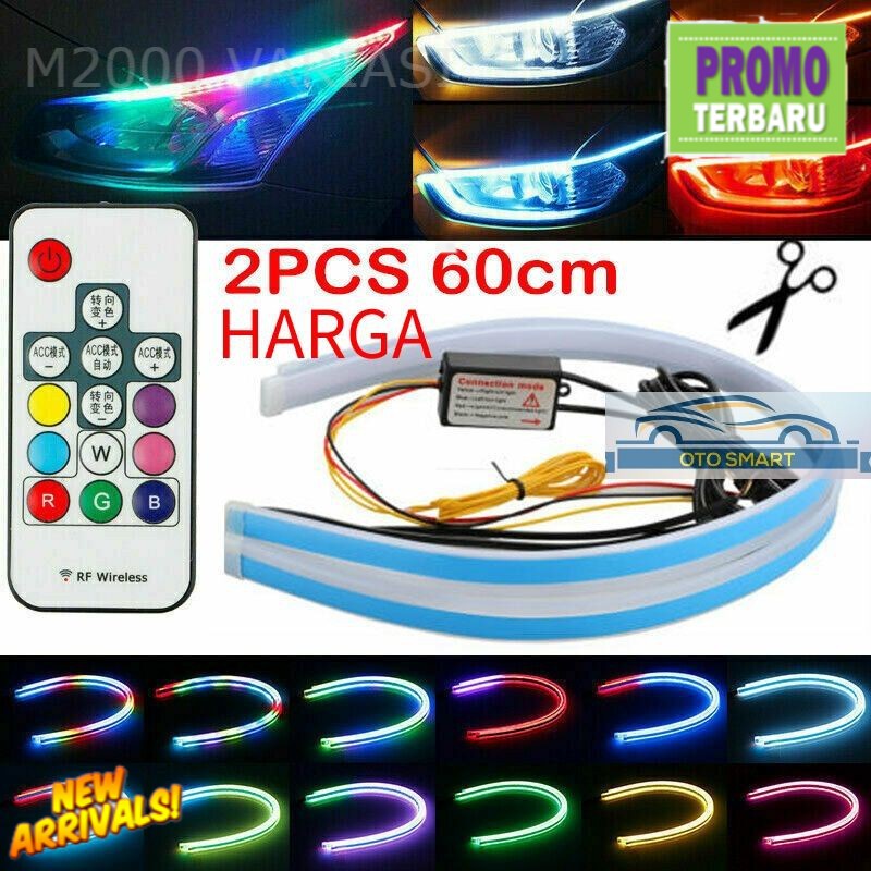 Jual LAMPU ALIS MOBIL LED DRL HEADLAMP SLIM RGB / RAINBOW + REMOT ...