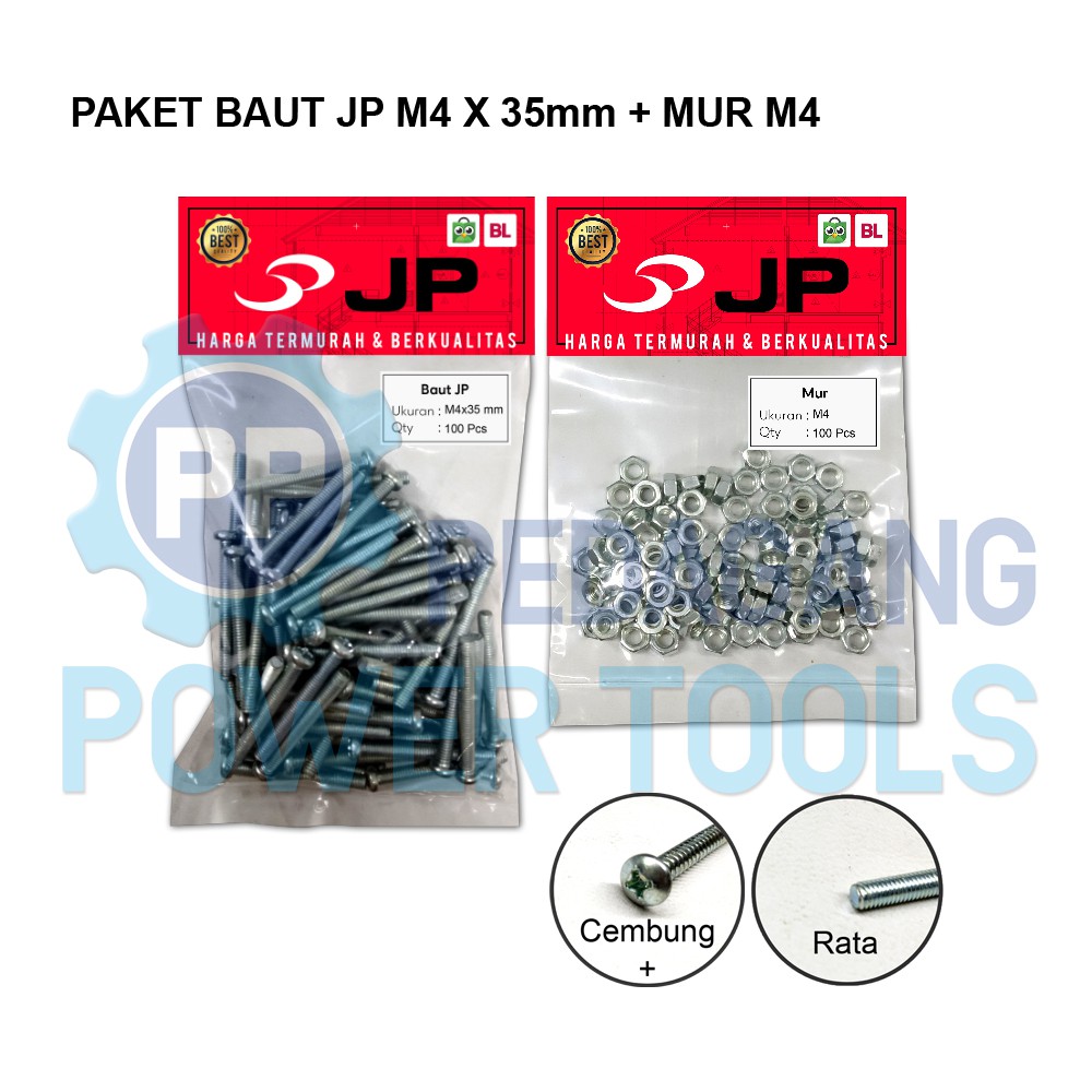 Jual PAKET 2 SET BAUT MUR 4x35 BAUT JP M 4 x 35 MM MUR M4 SKRUP ISI 100 PCS | Shopee Indonesia