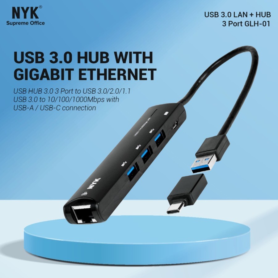 Jual USB to LAN + HUB 3.0 3 Port with OTG Type C 3. 1GLH-01 NYK ...