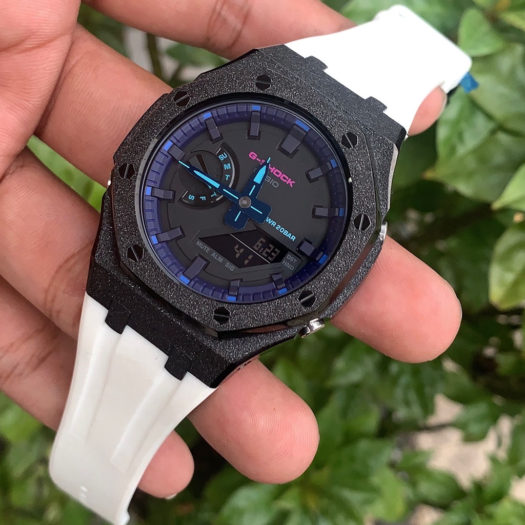 Jual Casioak Gshock GA 2100 VB Diamond Black Rubber White 44mm | Shopee ...