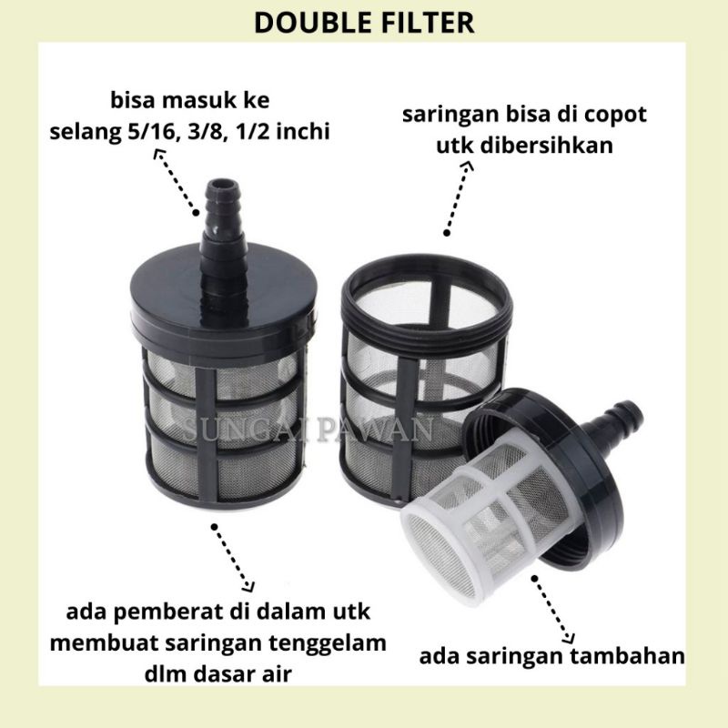 Jual saringan double filter air selang 5/16 - 3/8- 1/2 inchi irigasi ...