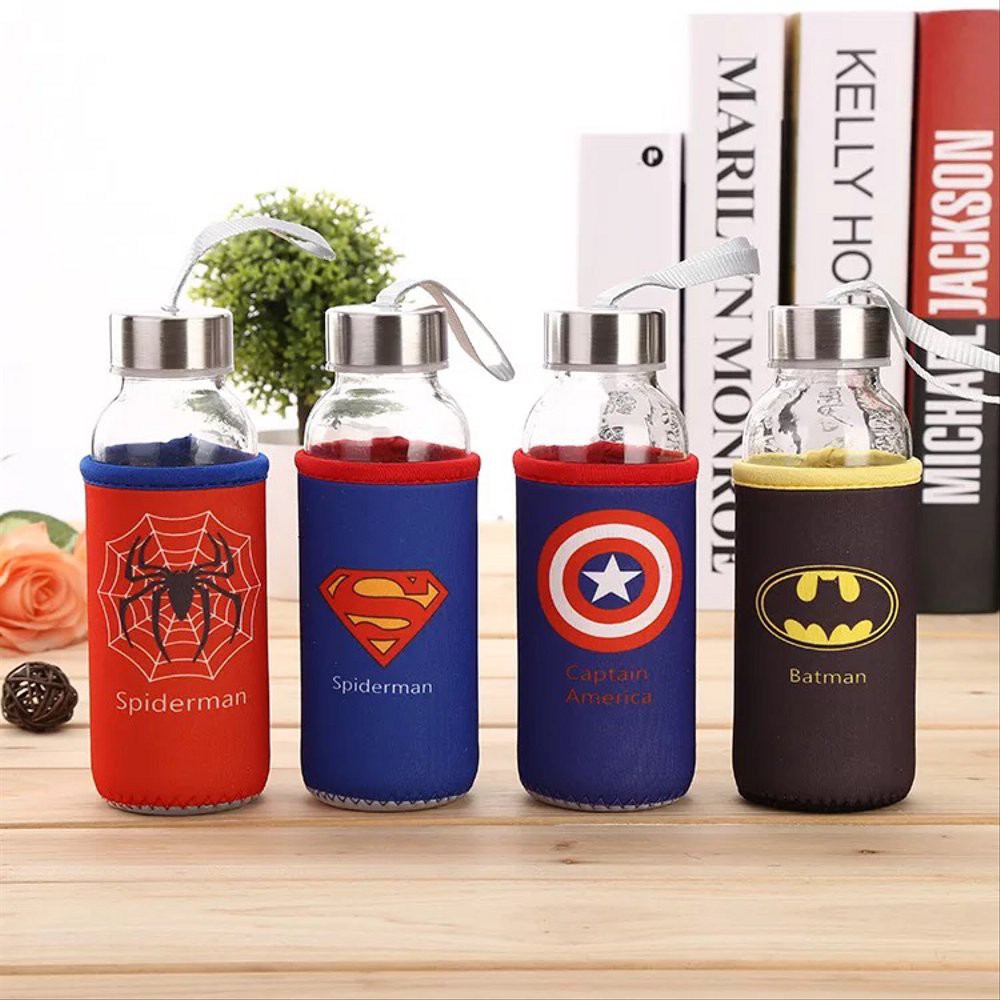 Jual edvira- Botol Kaca Karakter Cover Kain 300ml Tempat Minum Botol ...