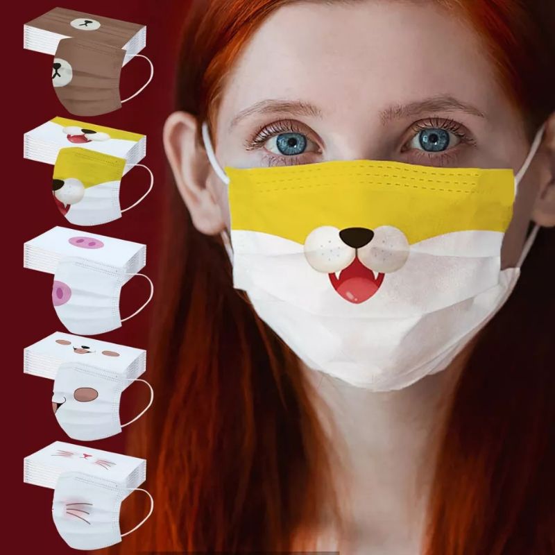 Jual 10PCS MASKER DISPOSABLE DEWASA 3PLY EARLOOP MOTIF WAJAH BINATANG ...