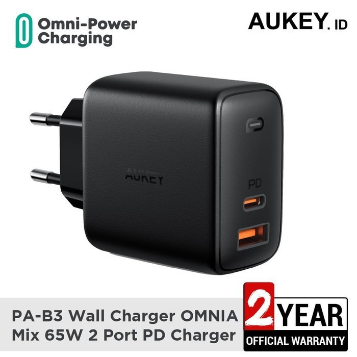 Jual Aukey Charger PA-B3 OMNIA Mix 65W 2 Port PD Fast Quick Charger ...