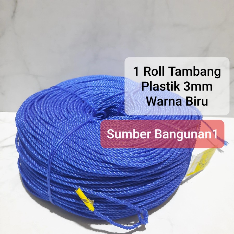 Jual Tambang 3mm 1 roll tali plastik ikat spanduk biru terpal bangunan ...
