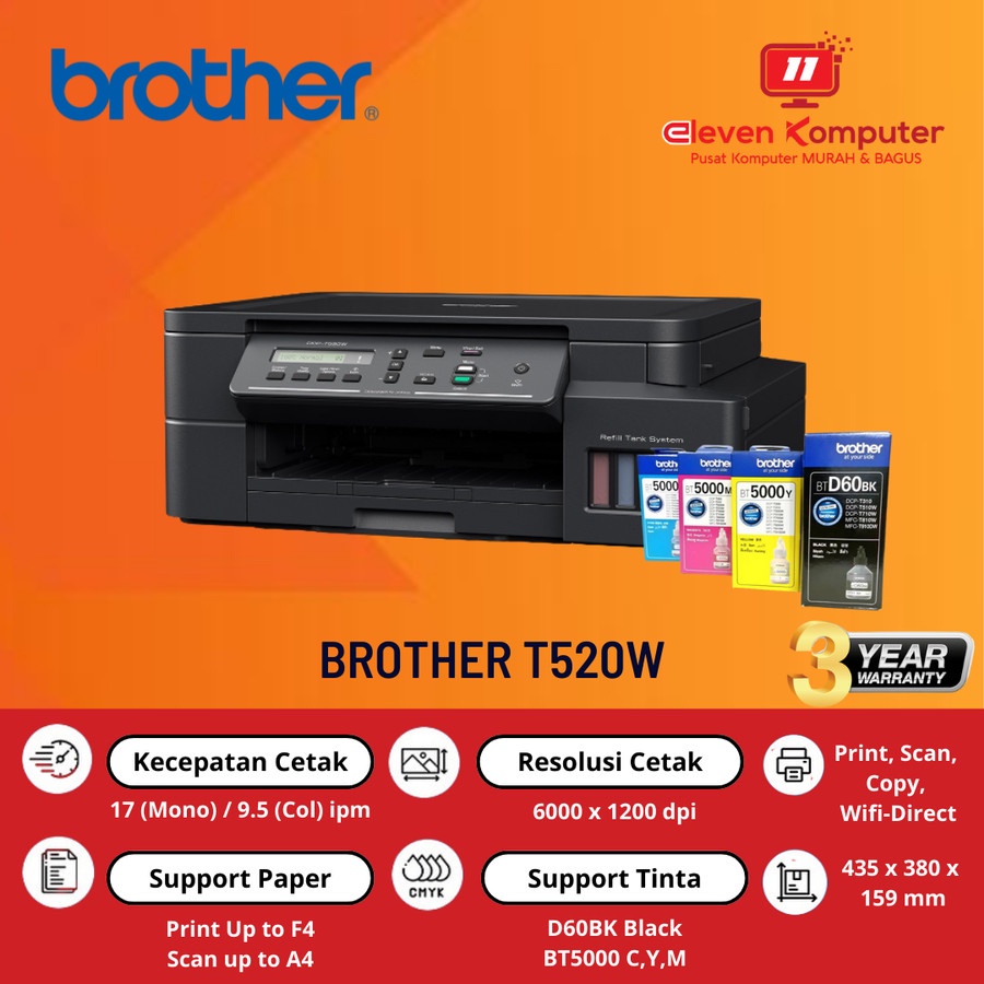 Jual PRINT-SCAN-COPY-WIFI-LCD Brother DCP-T520W Ink Tank Printer ...