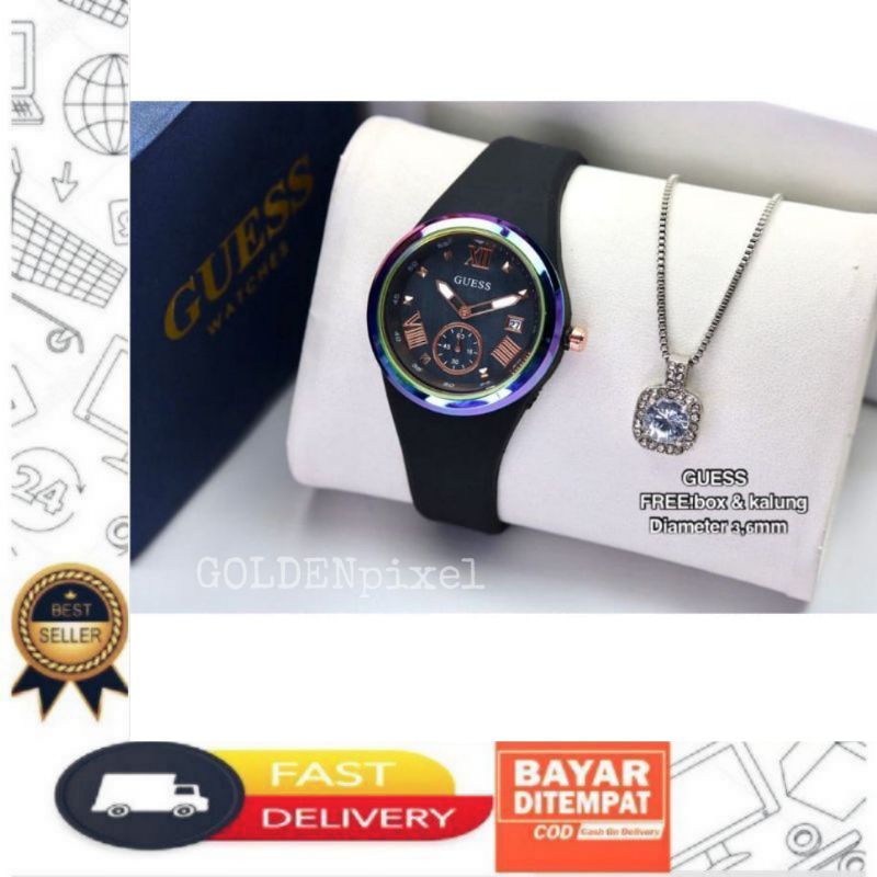 Jual JAM TANGAN WANUTA GUESS RUBBER DETIK BAWAH TANGGAL AKTIF FREE ...