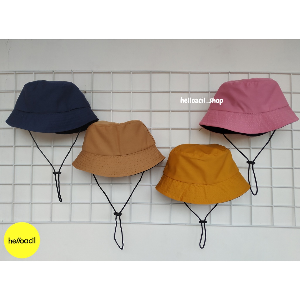 Jual Bucket Hat Anak Tali/ Bucket Hat Anak Polos Tali | Shopee Indonesia