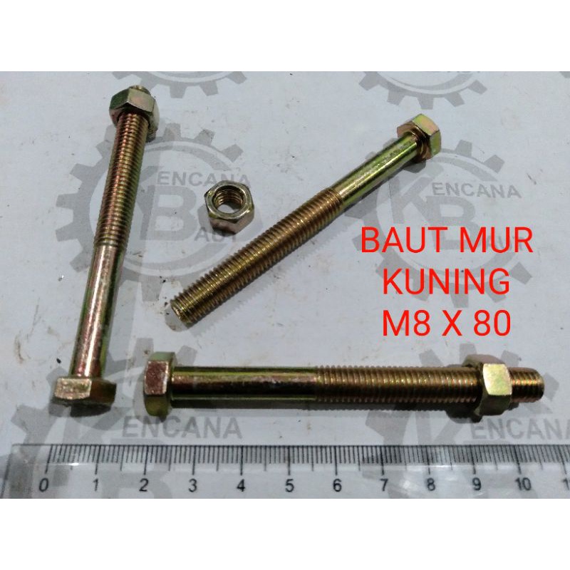 Jual BAUT MUR M8 X 80 KUNING / BMK M8 X 80 KUNCI 12 PANJANG 8 CM | Shopee Indonesia