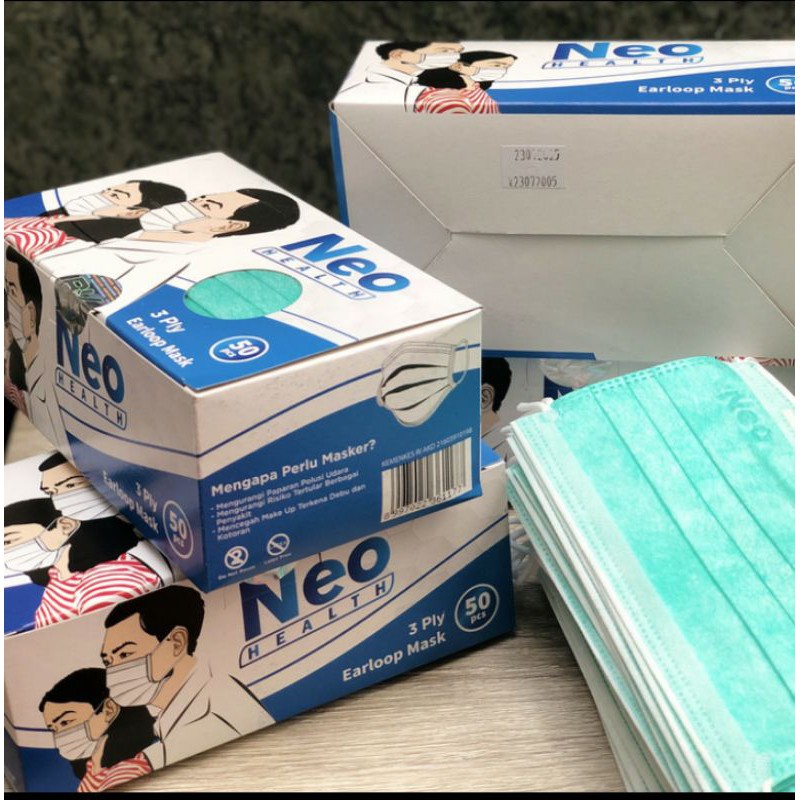 Jual Masker Neo Health 3play 50's Warna Hijau dan Abu | Shopee Indonesia