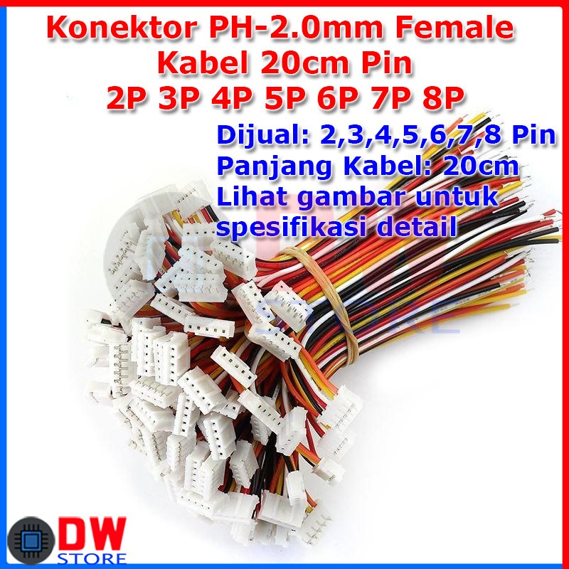 Jual Konektor JST PH2.0 PH 2.0mm Female Kabel 20cm 2P 3P 4P 5P 6P 7P 8P | Shopee Indonesia