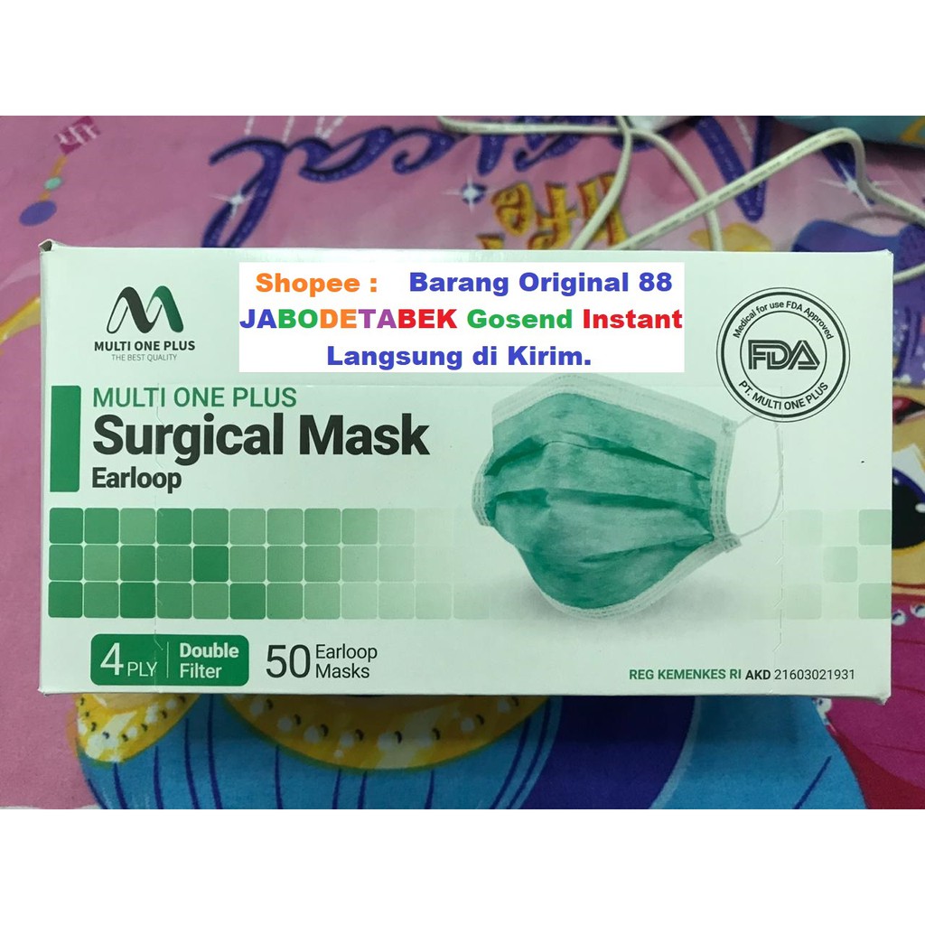 Jual MASKER MEDIS EARLOOP 4 PLY 4PLY LAPIS BEDAH KEMENKES 1 BOX ISI 50 ...