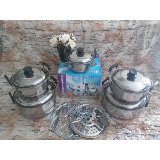 Jual Mini panci set tutup stainless 12 pcs (silver touch) | Shopee ...
