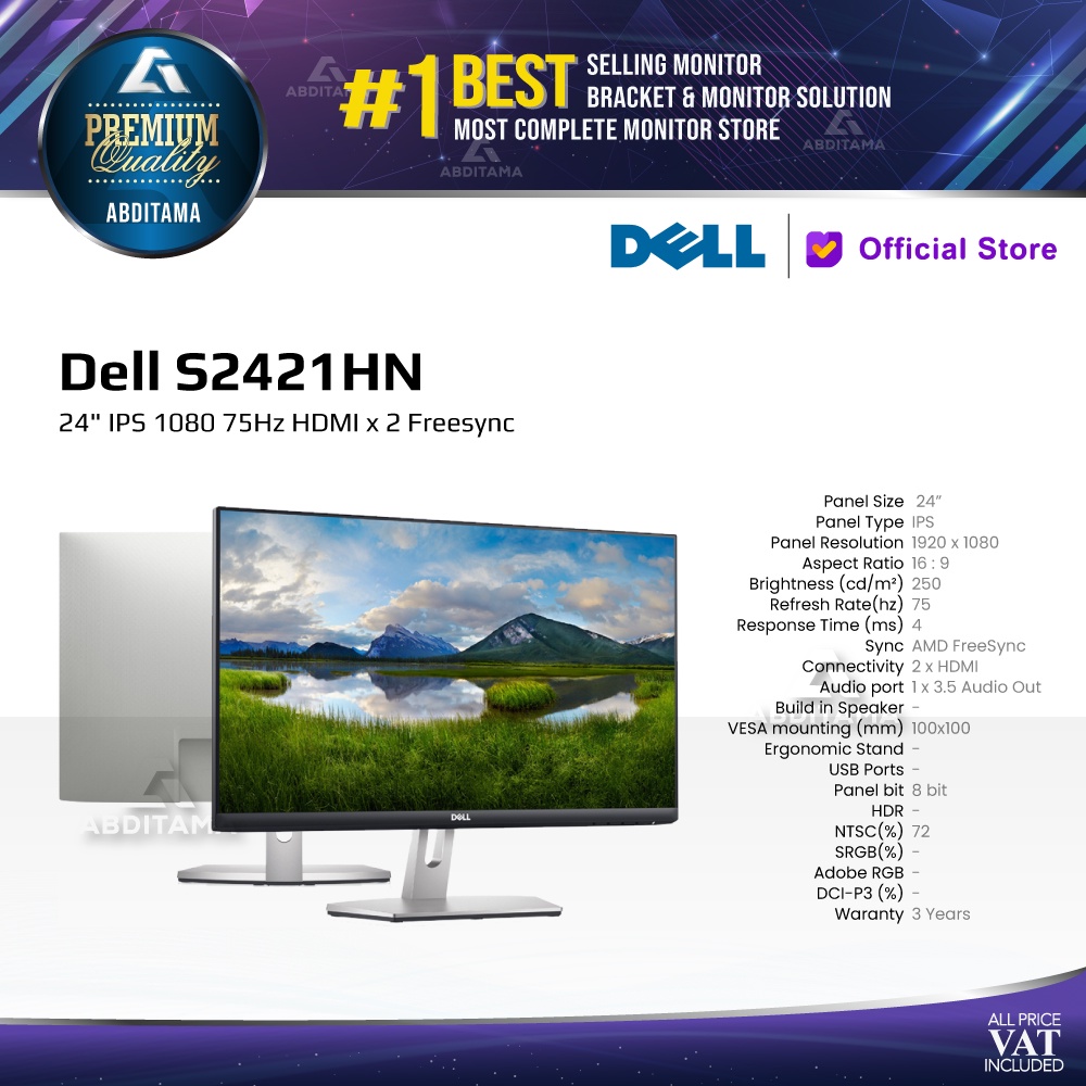 Jual Monitor LED Dell S2421 S2421HN 24" IPS 1080 75Hz HDMI x 2 Freesync ...