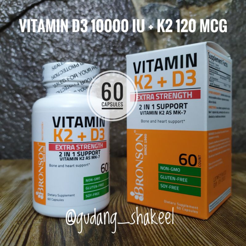 Jual Bronson Vitamin K2 D3 10000 IU Extra Strength 2 in 1 Support K2 as MK-7 K2 + D3 | Shopee ...