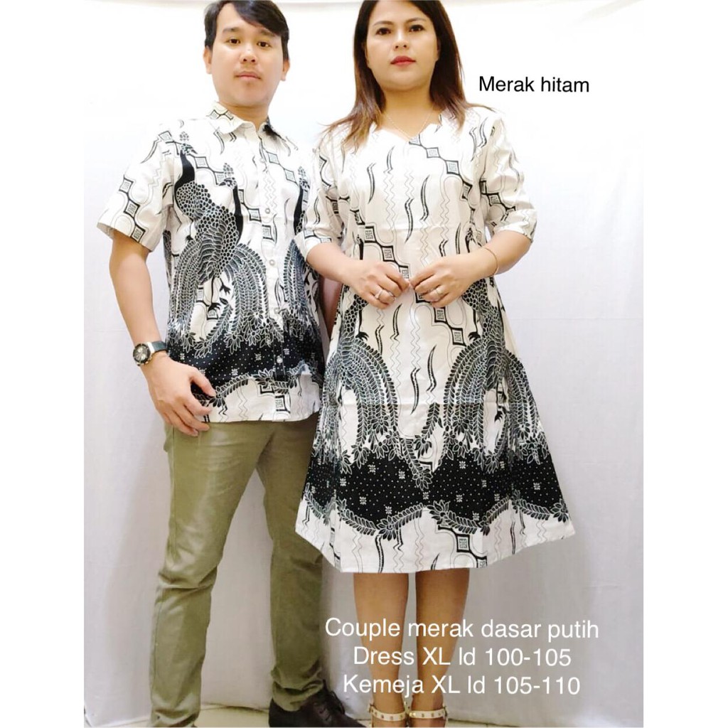 Jual Couple KEMEJA dan DRESS BATIK MERAK DASAR PUTIH.bahan KATUN STRETD ...