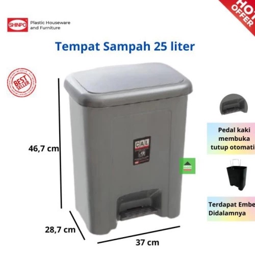 Jual (KHUSUS GOJEK) TEMPAT SAMPAH INJAK KOTAK 25L SHINPO 725 | Shopee Indonesia