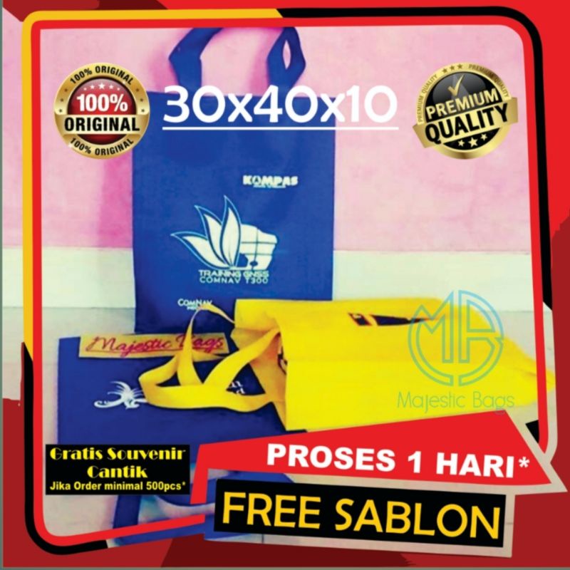 Jual 30x40x8-10cm| Tas Sablon Goodie bag | Spunbond | totebag | tas ...