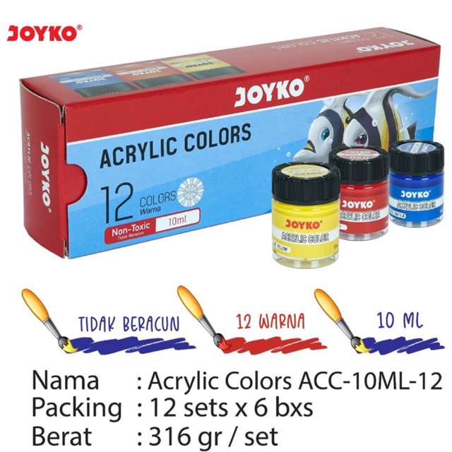 Jual Cat Acrylic Acc-10ML-12 Color / Cat Akrilik BOTOL ACC 10 ml 12 ...