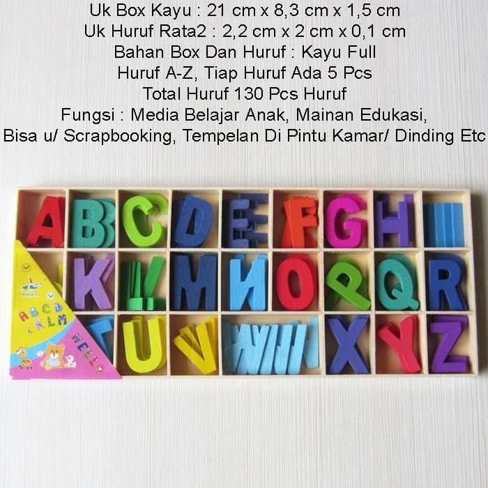 Jual Huruf Alphabet Kayu Warna Warni + Box Kayu 1Set 130Pcs | Shopee ...