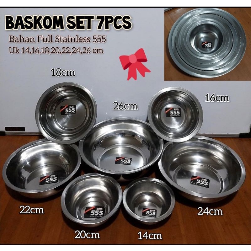 Jual BASKOM STAINLESS 555 7 UKURAN | BASKOM STAINLESS STEEL 7PCS ...