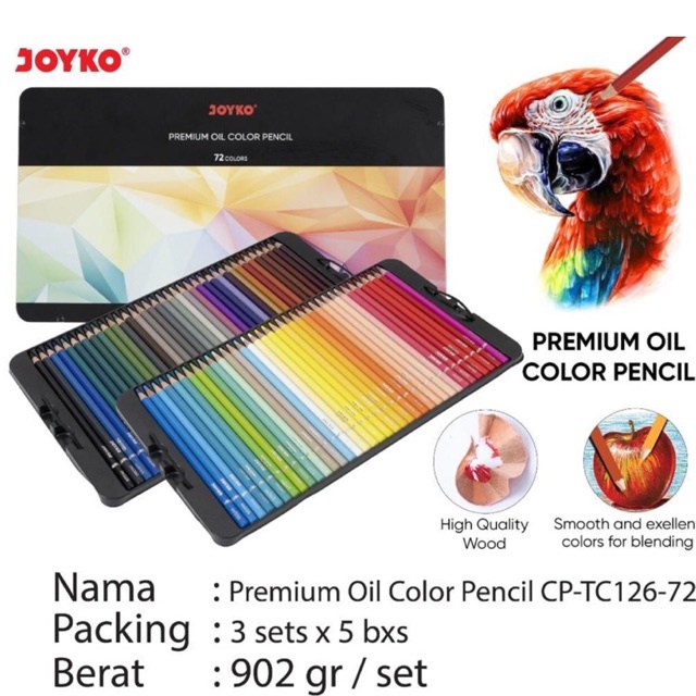 Jual ( 72 warna ) Premium Oil Color Pencil Kemasan Kaleng Joyko CP ...