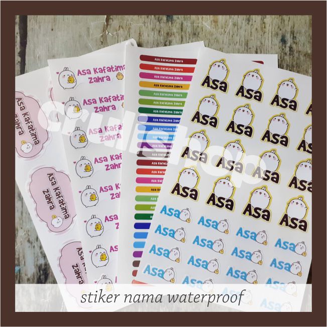 Jual Stiker label nama waterproof molang piu isi 90-100pcs | Shopee ...