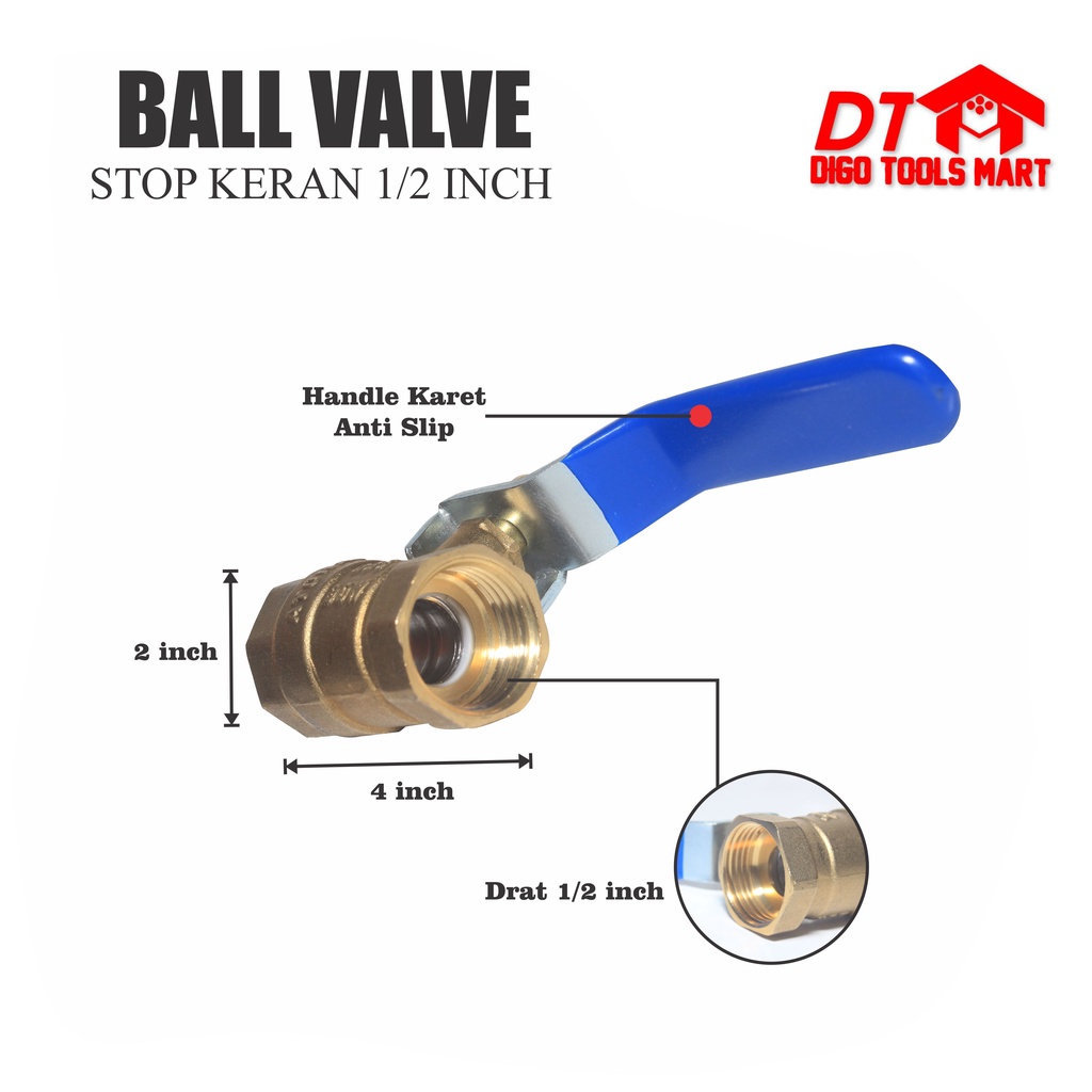 Jual Ball Valve Kuningan 1/2 Inci Stop Keran Kran Kuningan 1/2" Inchi ...