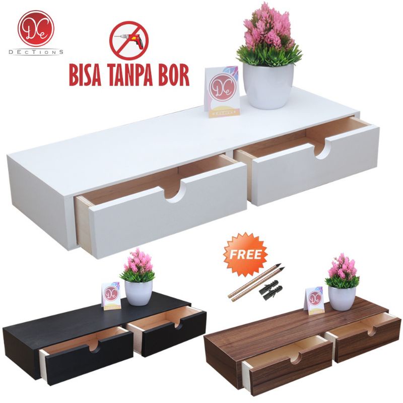 Jual rak meja rias melayang/ambalan minimalis 2 laci | Shopee Indonesia