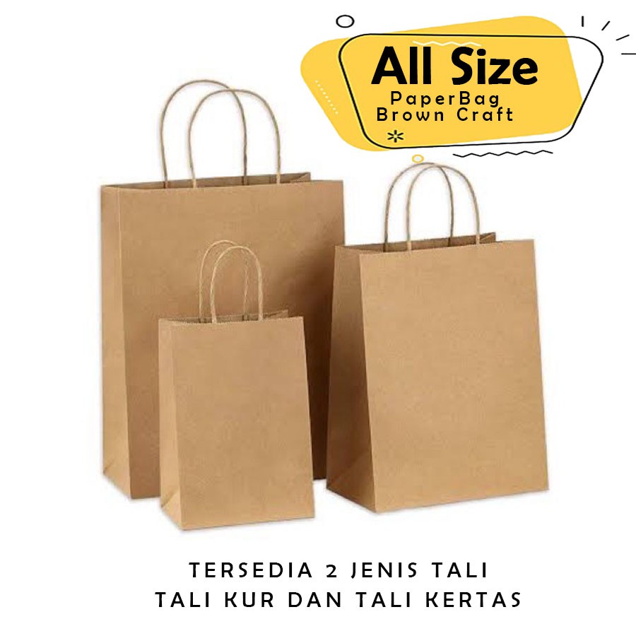 Jual Paper Bag Coklat Polos Tali Kertas/Tali Kur Murah Papper Bag Kado ...
