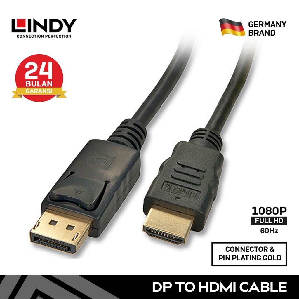 Jual LINDY Kabel DisplayPort to HDMI 1M 2M 3M DP to Hdmi Cable Full HD ...