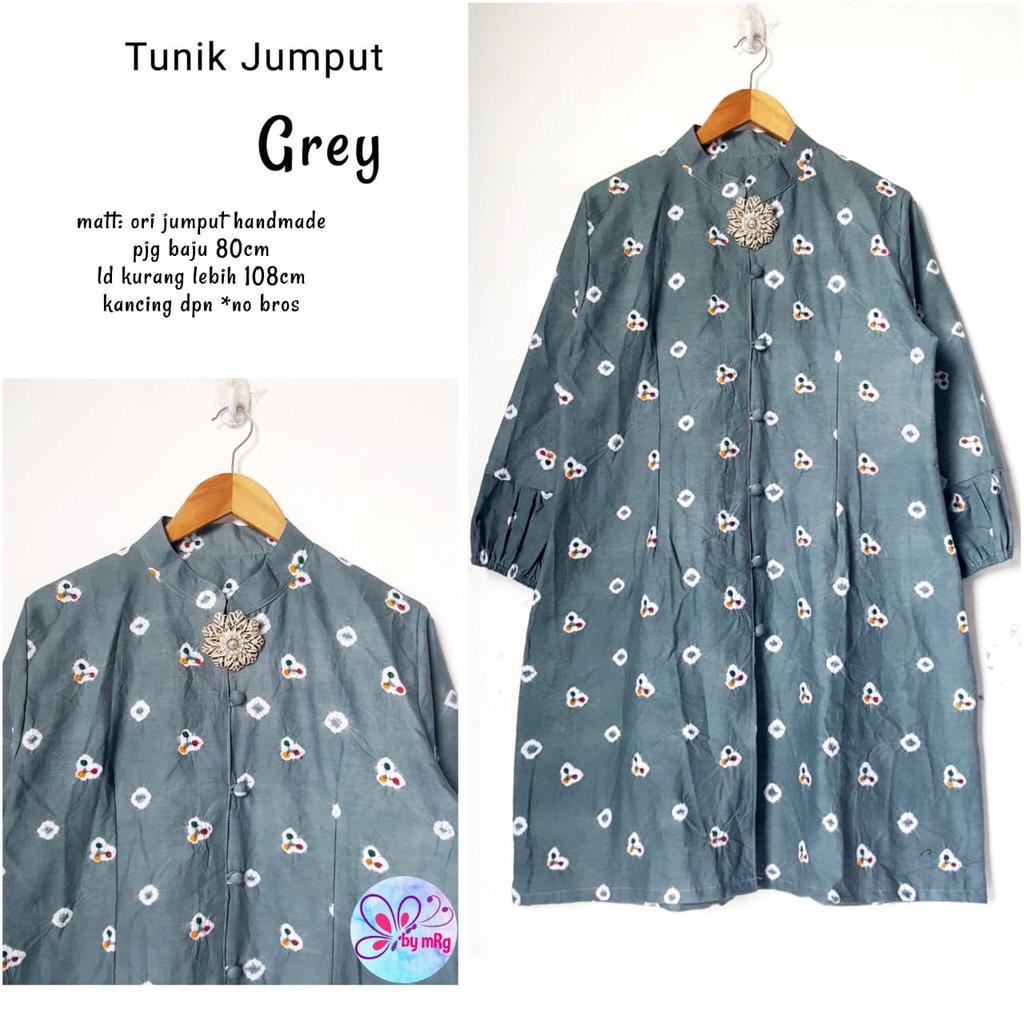 Jual PREMIUM Tunik Jumputan Grey Dress Ori Jumputan Batik Serut Kancing ...