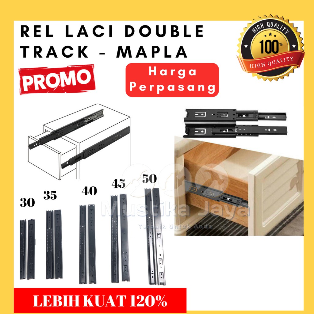 Jual Rel Laci Double Track Slow Motion Hitam BM-45 Full Extension Lebar ...