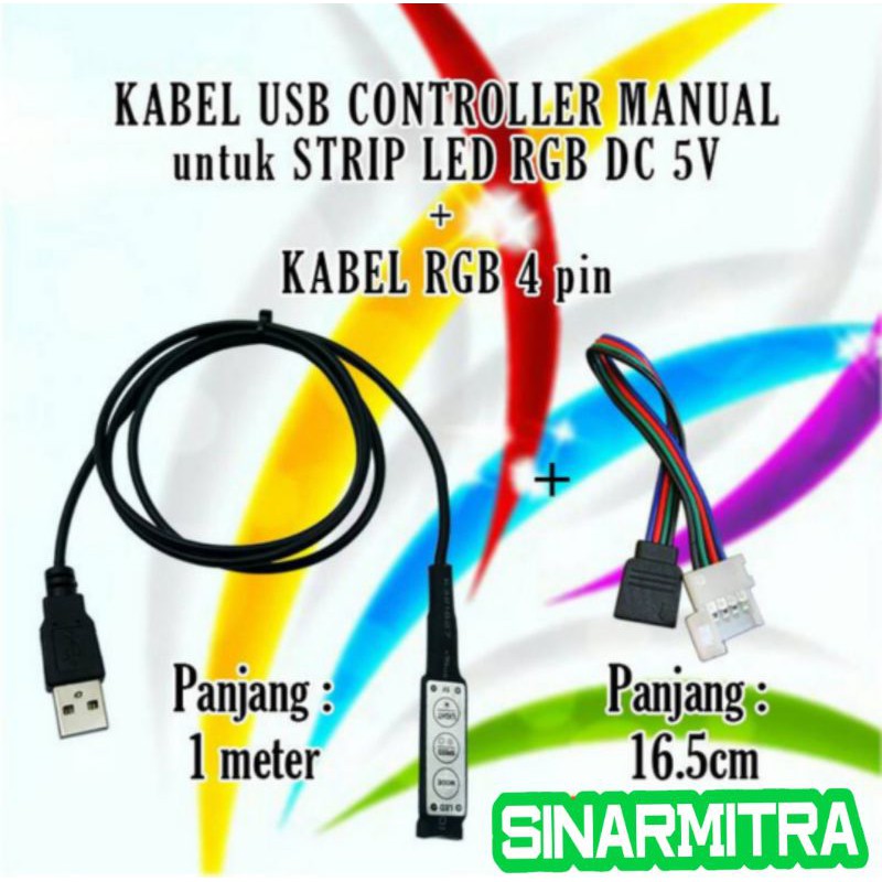 Jual Kabel USB Driver RGB Manual Controller DC 5V + Kabel RGB Jepit 4 ...