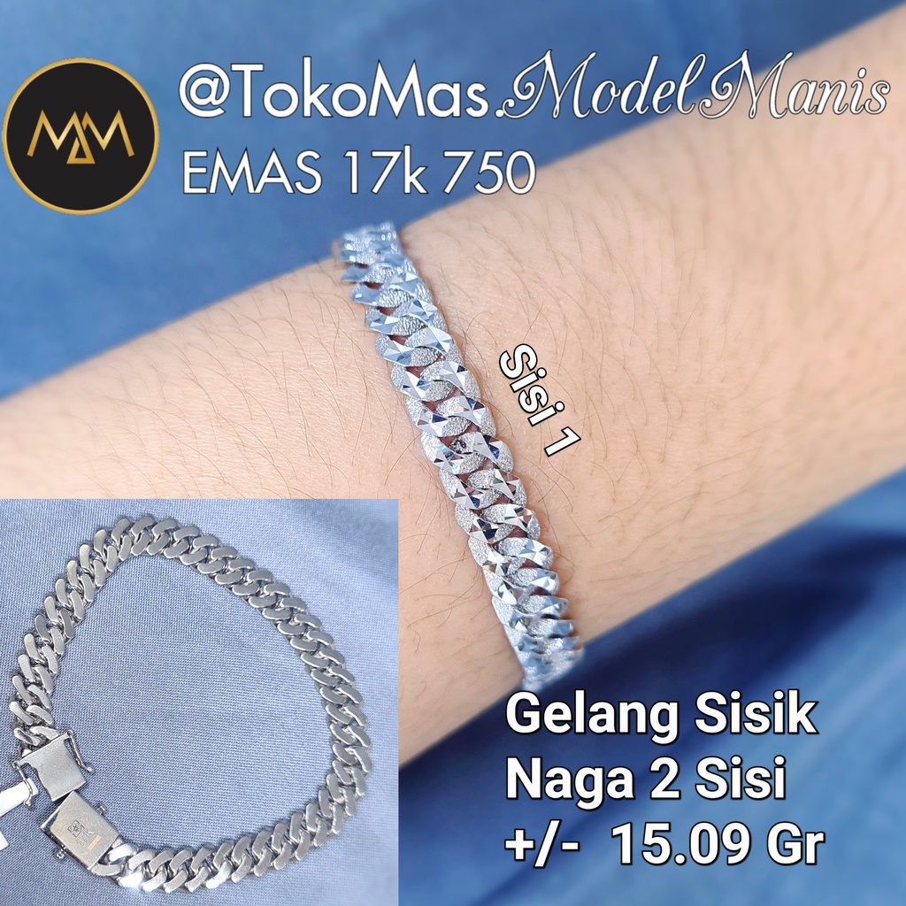 Jual Gelang Sisik Naga Full padat solid 2 sisi emas putih 750 kadar 17k ...
