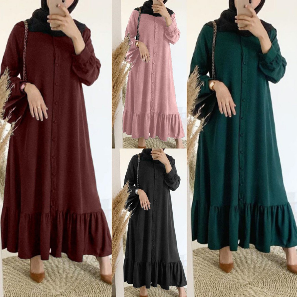 Jual Bella Dress Serut Bawah Crinkle Airflow Aplikasi Kancing Aktif ...