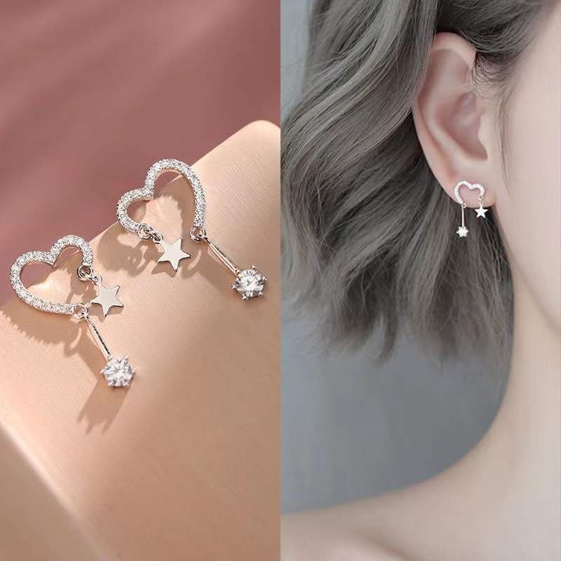 Jual Anting Silver Star Diamond Love Earring Korea Earrings for Women ...