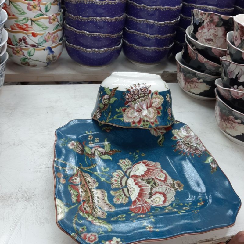 Jual SET DEEP TOSKA FLOWER / PIRING BUNGA/PIRING CANTIK/PIRING KADO ...