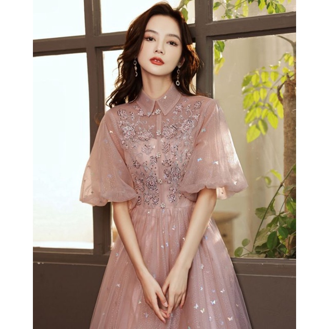 Jual ND-241 S-3XL Bisa Custom Gaun pesta impor gaun dusty pink dress ...