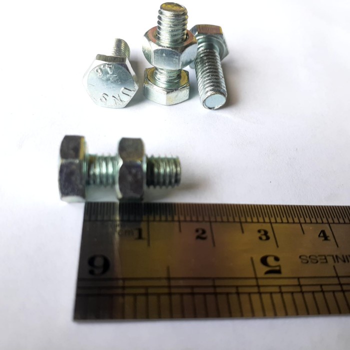 Jual M6X15 (1.5 CM) BAUT MUR HEXAGON PUTIH FULL DRAT BMP M6 X 15 PANJANG 1.5 CM DIAMETER BODY ...